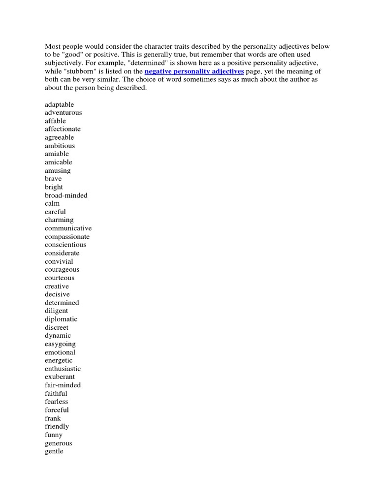 Negative Personality Adjectives | PDF | Psychology | Psychological Concepts