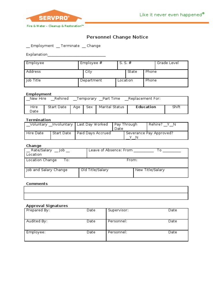 Personnel Change Notice | PDF