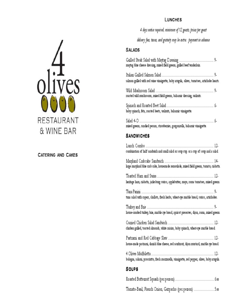 4 Olives Catering Menu 7-7-14 | PDF | Wellness
