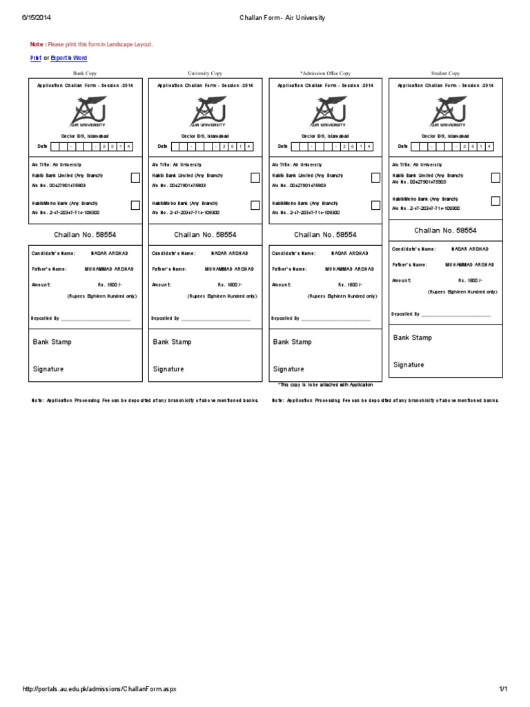 Challan Form - Air University | PDF | Career & Growth | Finance & Money ...