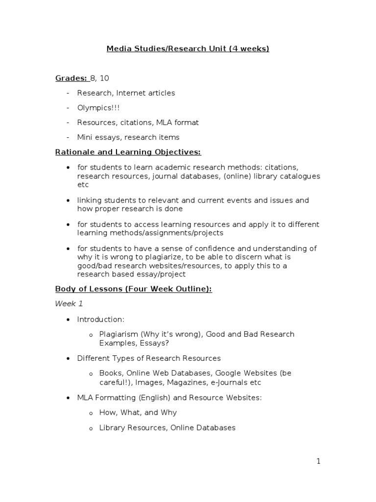 Media Studies Unit Plan | PDF | Citation | Plagiarism
