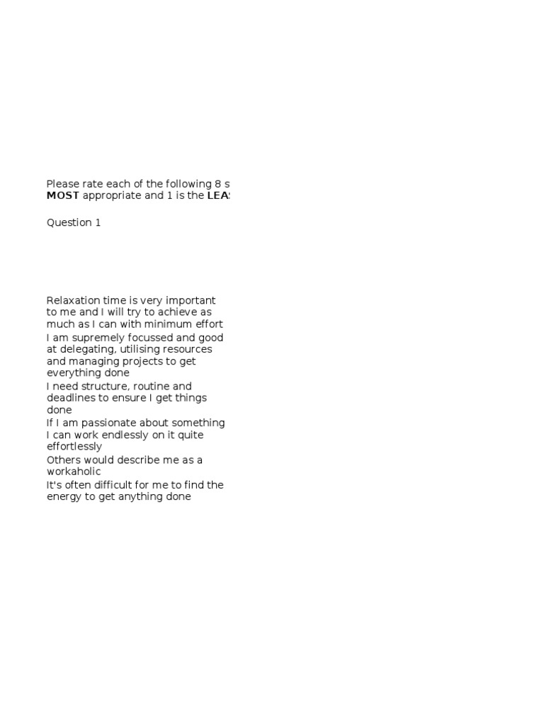 MOST Appropriate and 1 Is The LEAST Appropriate, Using Each Number ONCE ...