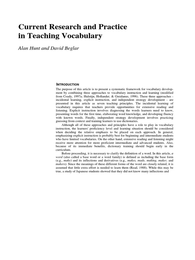 Hunt and Beglar | PDF | Vocabulary | Second Language