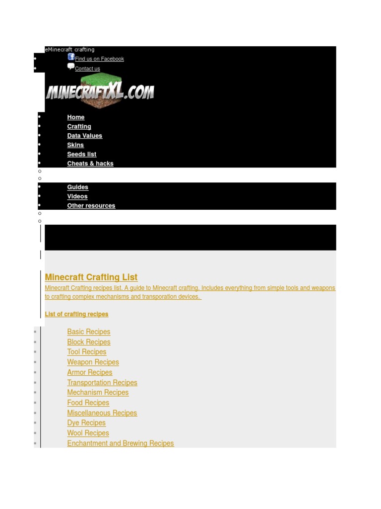 Minecraft Crafting List: Home Crafting Data Values Skins Seeds List ...