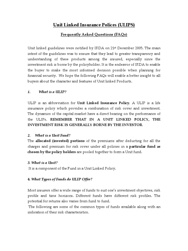 Unit Linked Insurance Policy | PDF | Insurance | Investing