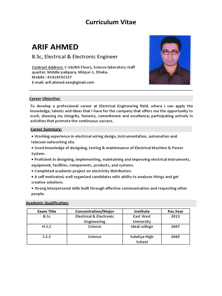 CV Arif Ahmed | PDF | Automation | Instrumentation