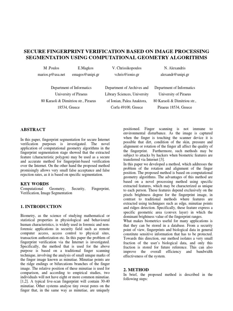 Secure Fingerprint Verification Using Geometry | PDF | Fingerprint ...