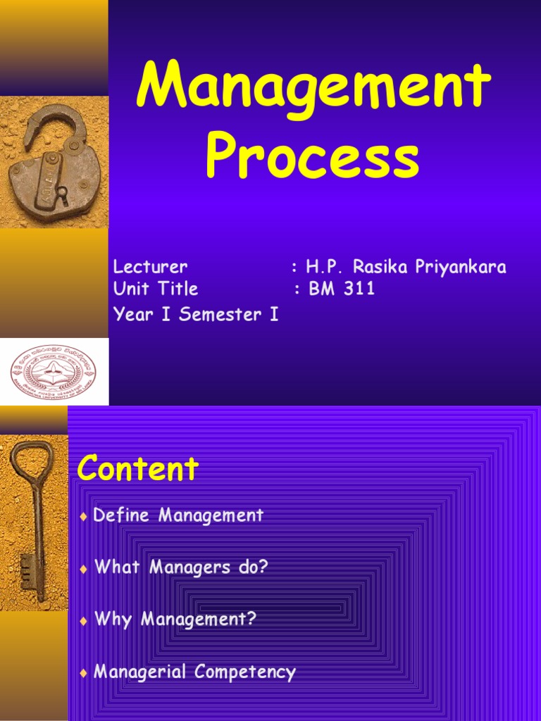 Management Process: Lecturer: H.P. Rasika Priyankara Unit Title: BM 311 ...