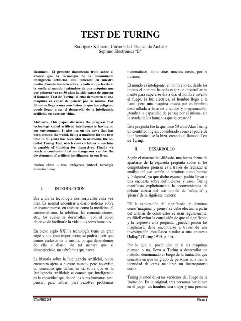 Test de Turing | PDF | Alan Turing | Inteligencia artificial