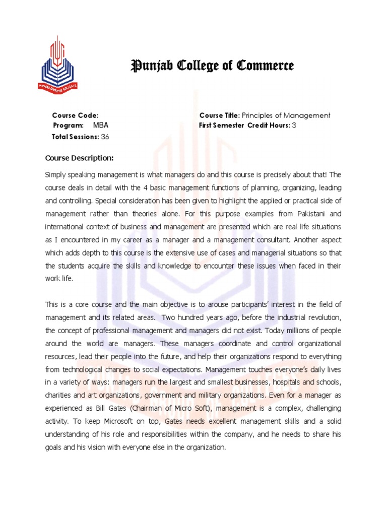 Management Course Outline | PDF | Strategic Management | Leadership