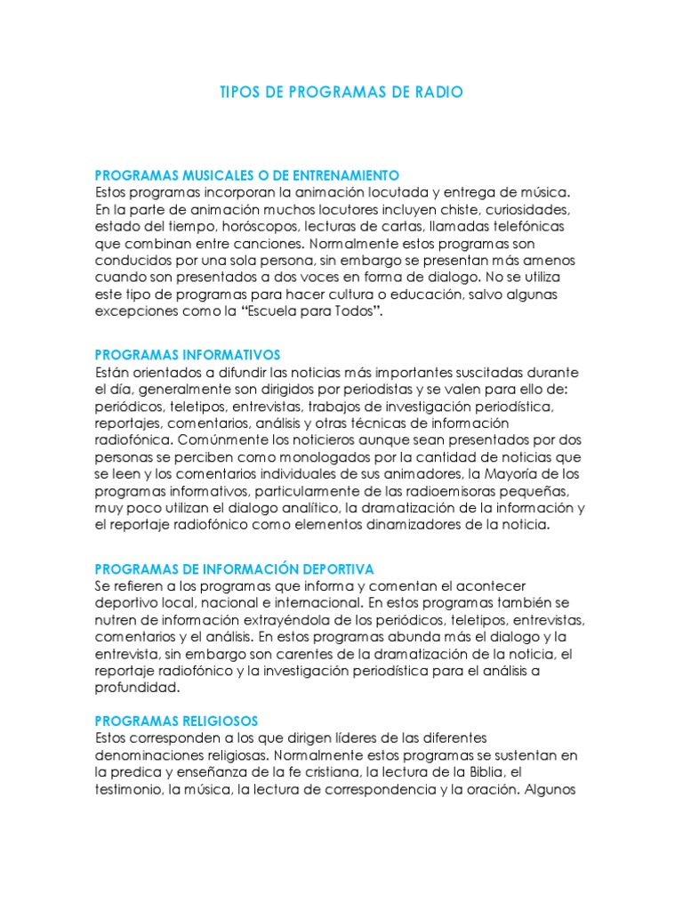 02 Tipos de Programas de Radio | PDF | Radio | Información