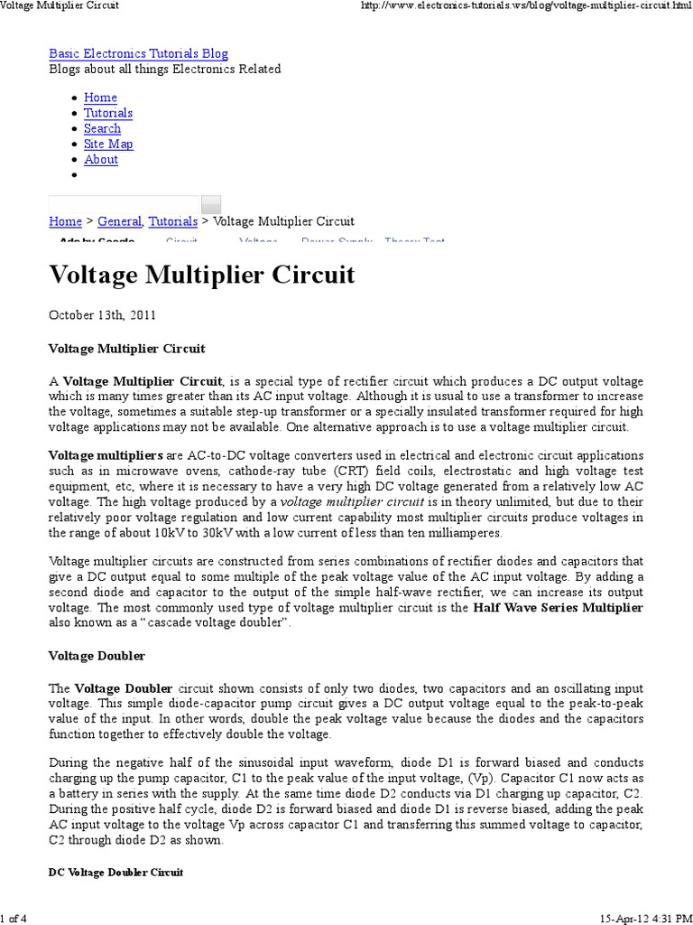 Voltage Multiplier Circuit | PDF | Rectifier | Capacitor