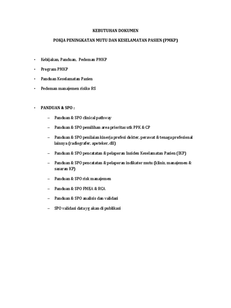 Kebutuhan Dokumen Pokja PMKP | PDF