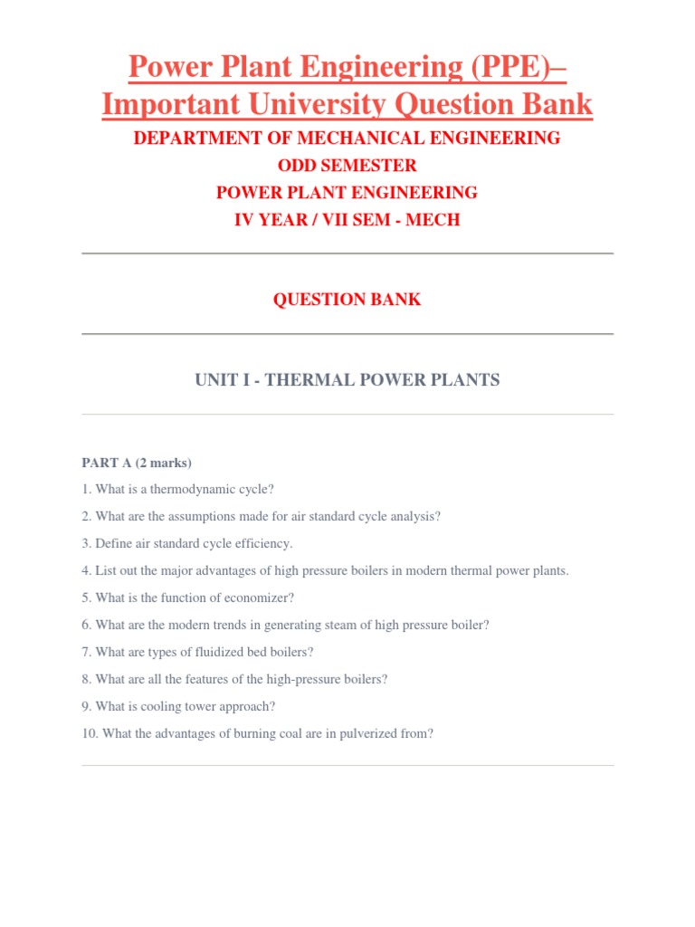 Power Plant Engineering Question Bank: An Overview of Key Concepts and ...