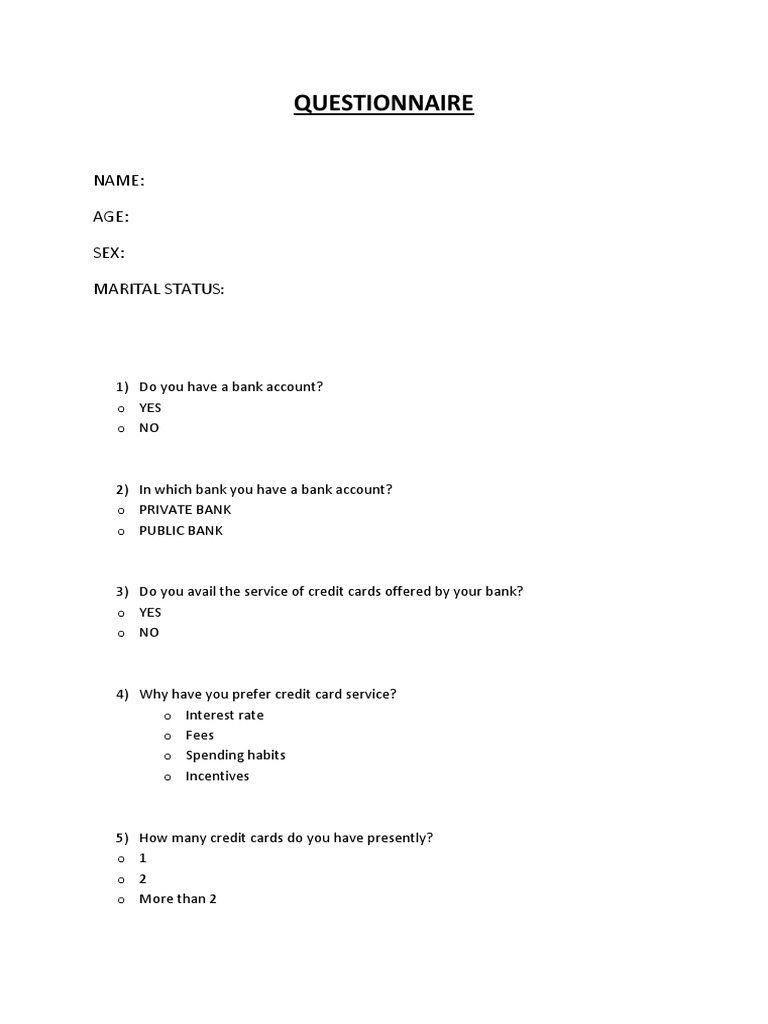 Questionnaire: Name: Age: Sex: Marital Status | PDF