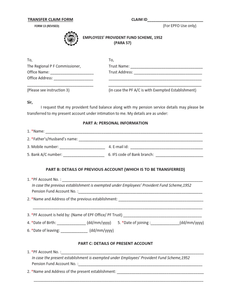 PF Transfer Form | PDF | Computing | Government