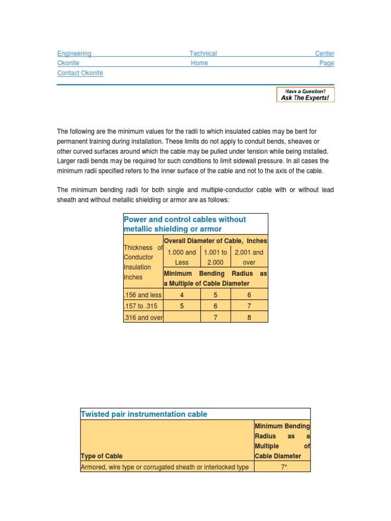 Nec Cable Bending Radius | PDF | Cable | Industries
