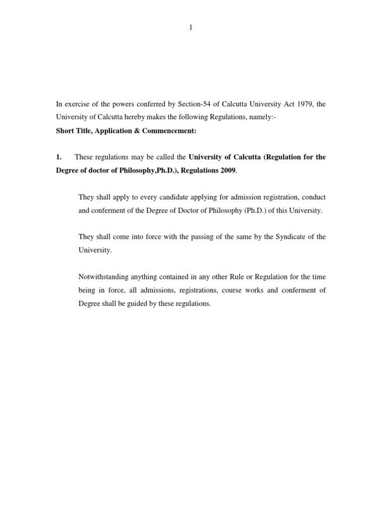 Calcutta University Ph.D. Admission Regulations | PDF | Doctor Of ...