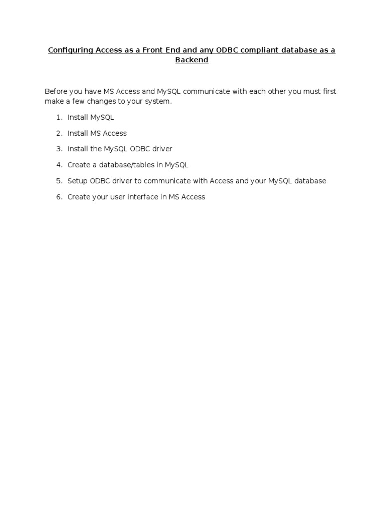 ODBC Setup For MySql and Access - v2 | PDF | Microsoft Access | My Sql