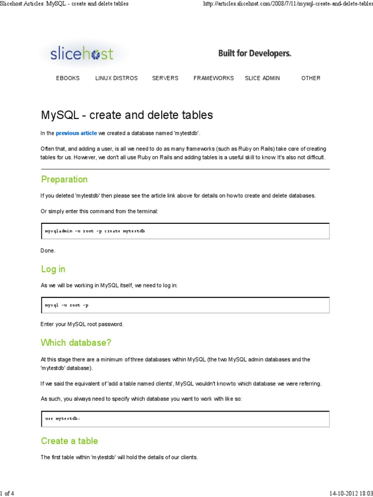 Mysql - Create and Delete Tables: Preparation | Download Free PDF | Superuser | Databases