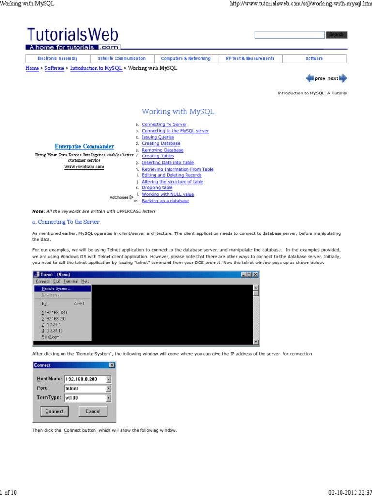Working With MySQL | Download Free PDF | Sql | Databases