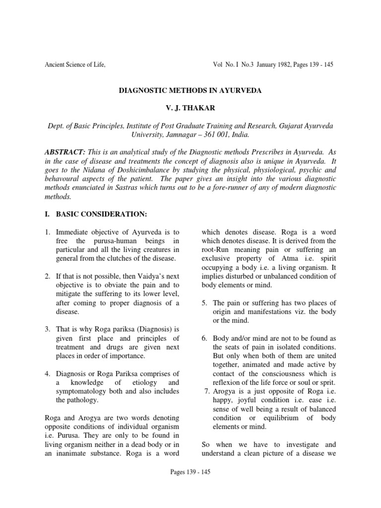 Ancient Ayurvedic Diagnostic Methods | PDF | Medical Diagnosis | Ayurveda