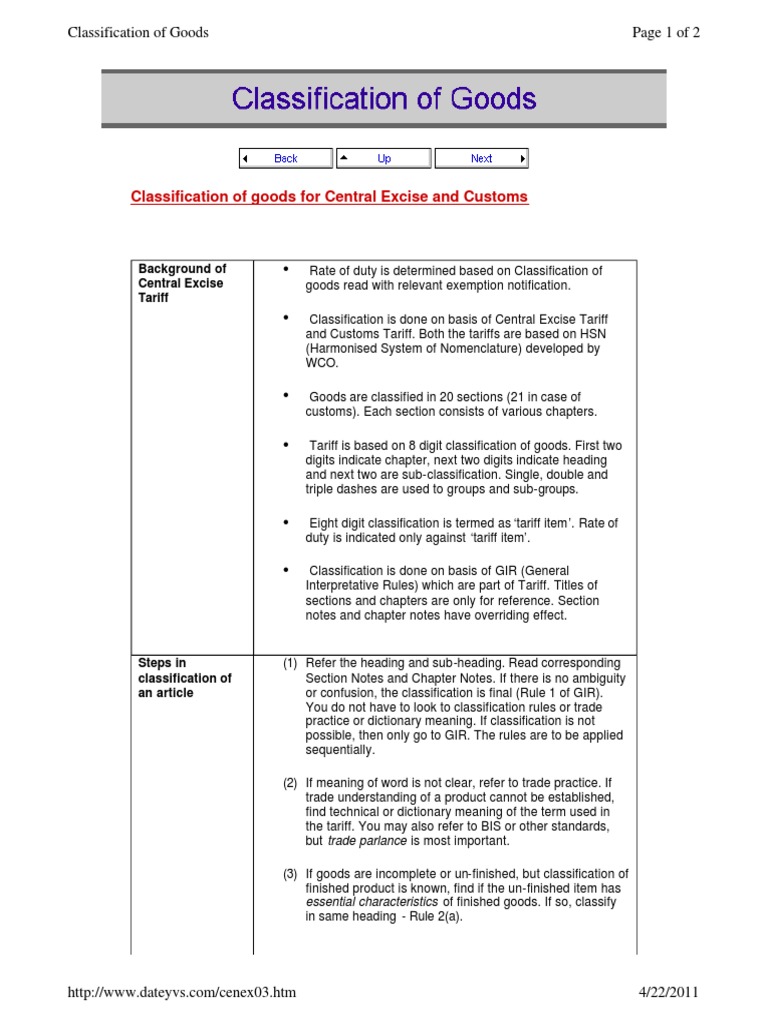 Classification of Goods in Ce | PDF | Tariff | Business