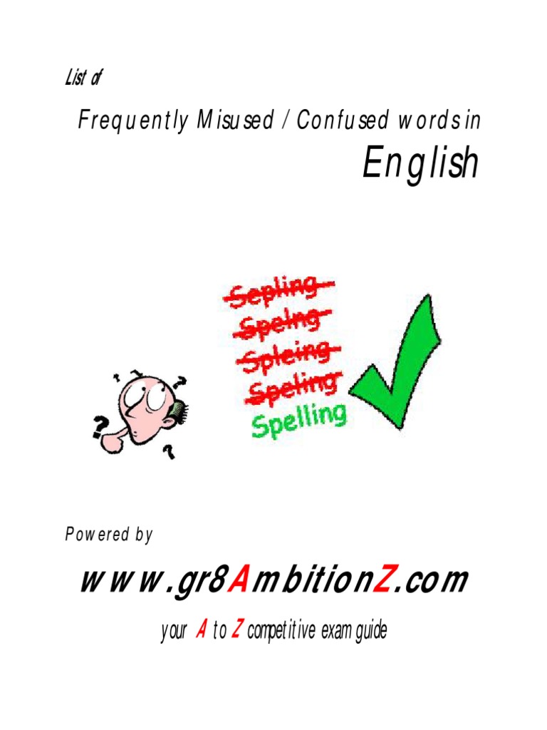 List of Confused English Spellings Gr8AmbitionZ | PDF | Linguistics ...