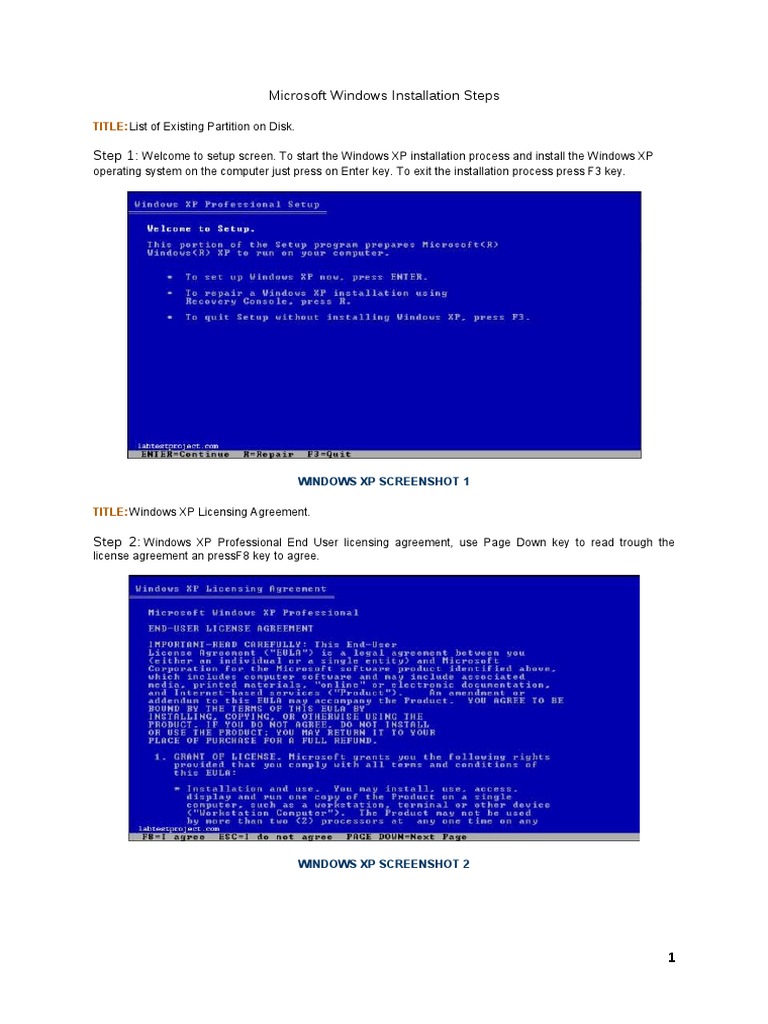 Windows XP Installation Steps | PDF | Windows Xp | Microsoft Windows