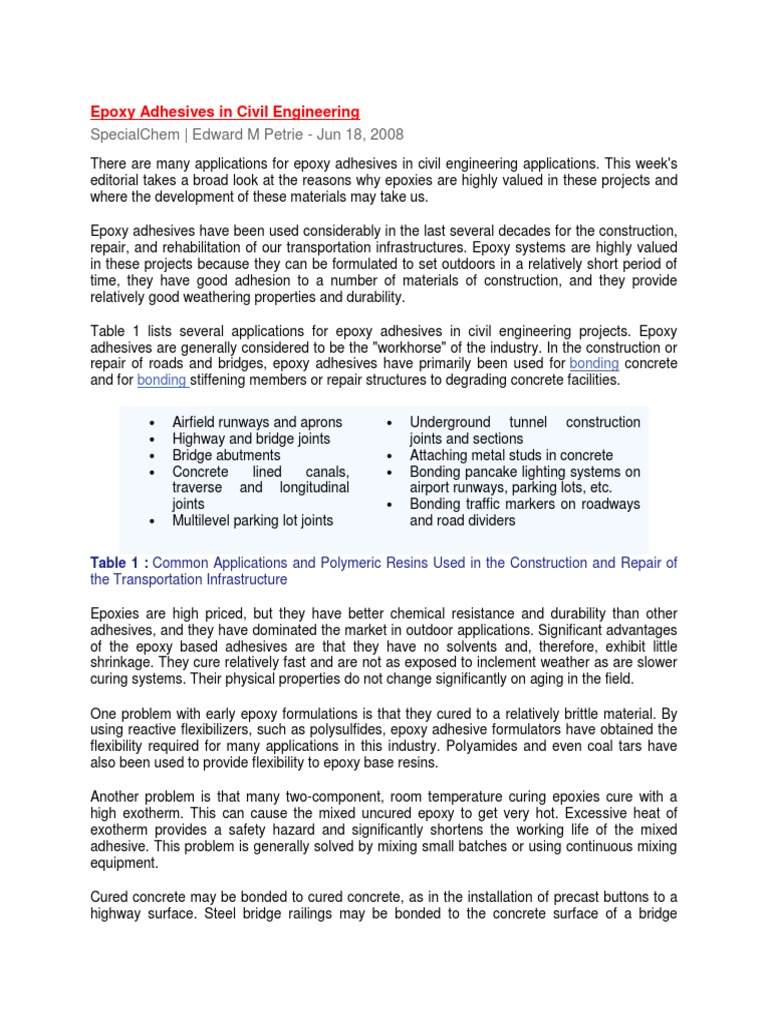 Epoxy Adhesives in Civil Engineering | PDF | Epoxy | Adhesive
