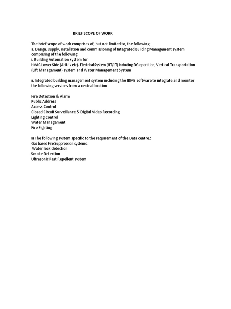BMS Scope and I/O Summary for Integrated Building Management System ...