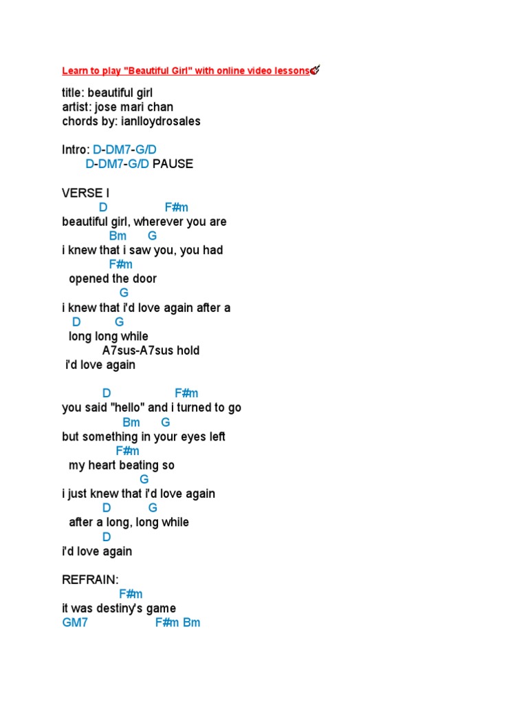 Beautiful Girl Chords | PDF | Songs