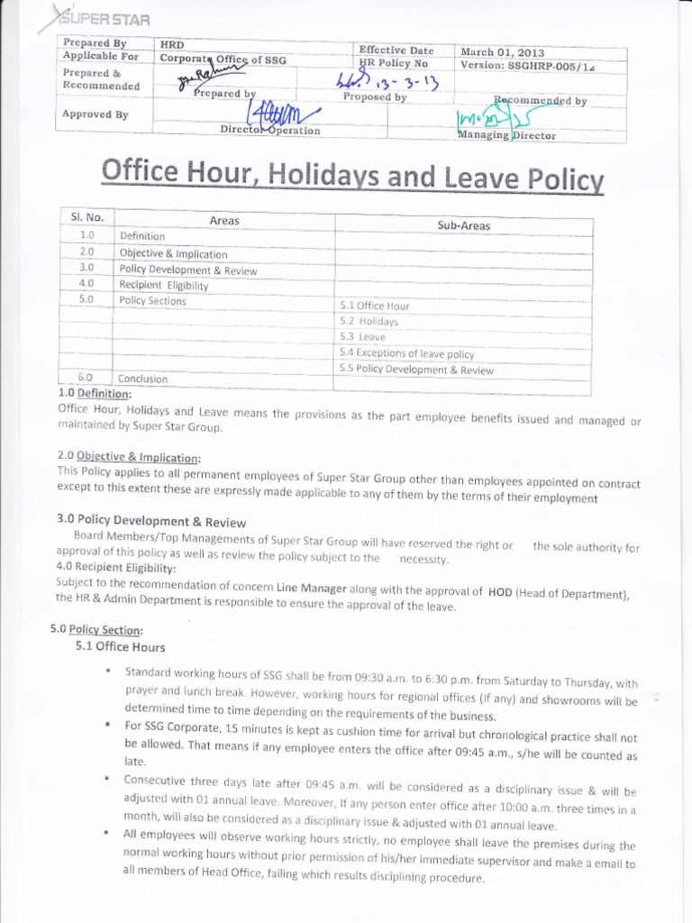 Office Houre & Leave Policy | PDF | Parental Leave | Sick Leave