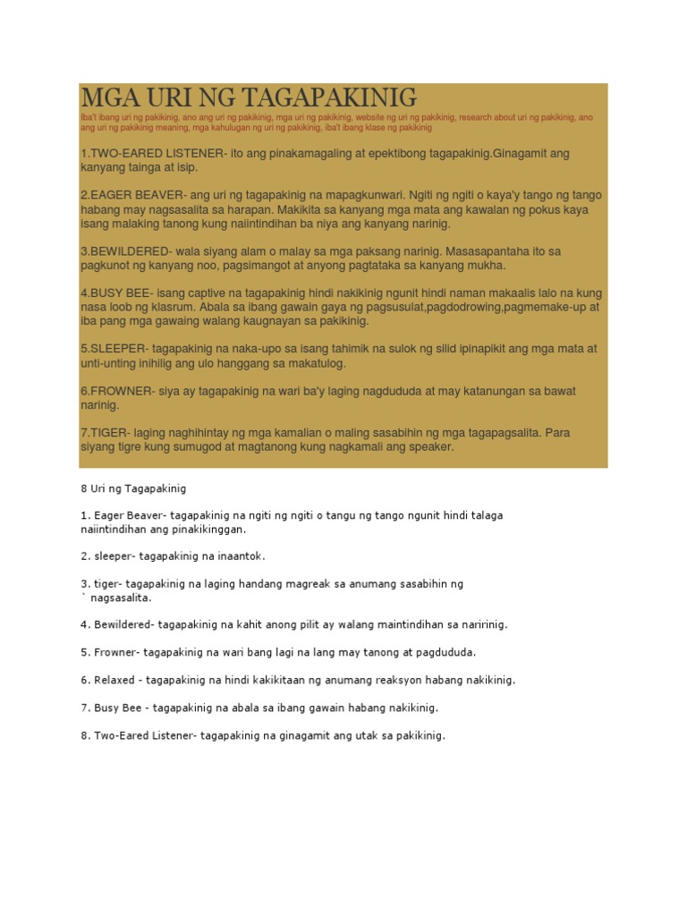 Mga Uri NG Tagapakinig | PDF