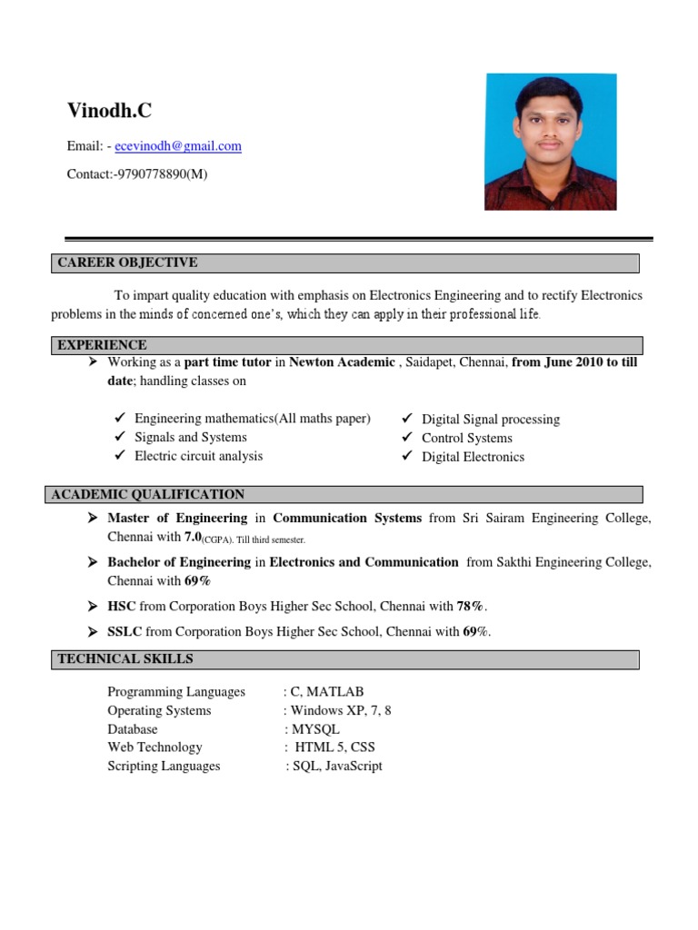 Vinoth Resume | PDF | Signal (Electrical Engineering) | Orthogonal Frequency Division Multiplexing