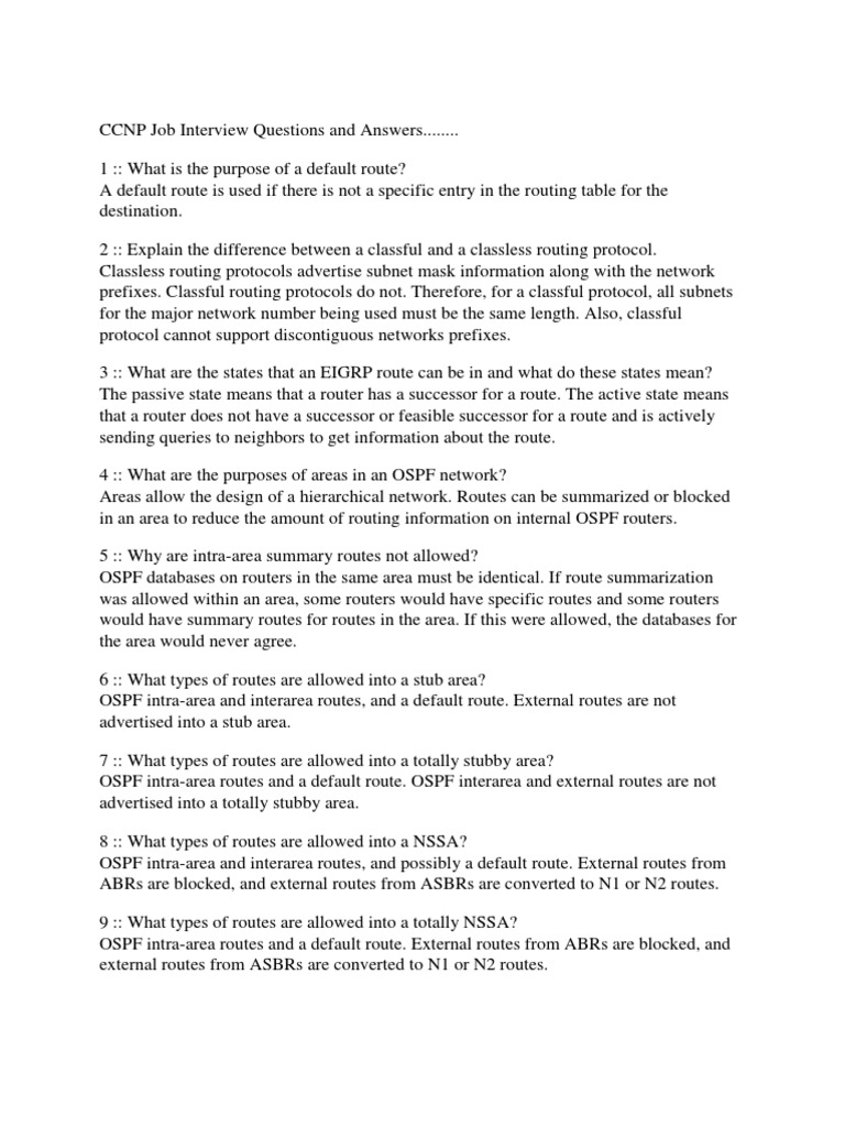 CCNP Interview Q&A: Routing & OSPF | PDF | Ip Address | Computer Networking