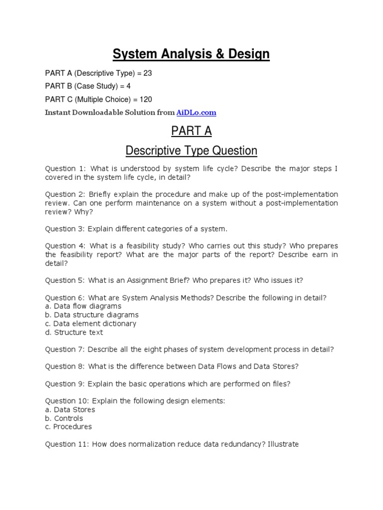 SystemAnalysisDesign MB074 Question | PDF | Feasibility Study ...