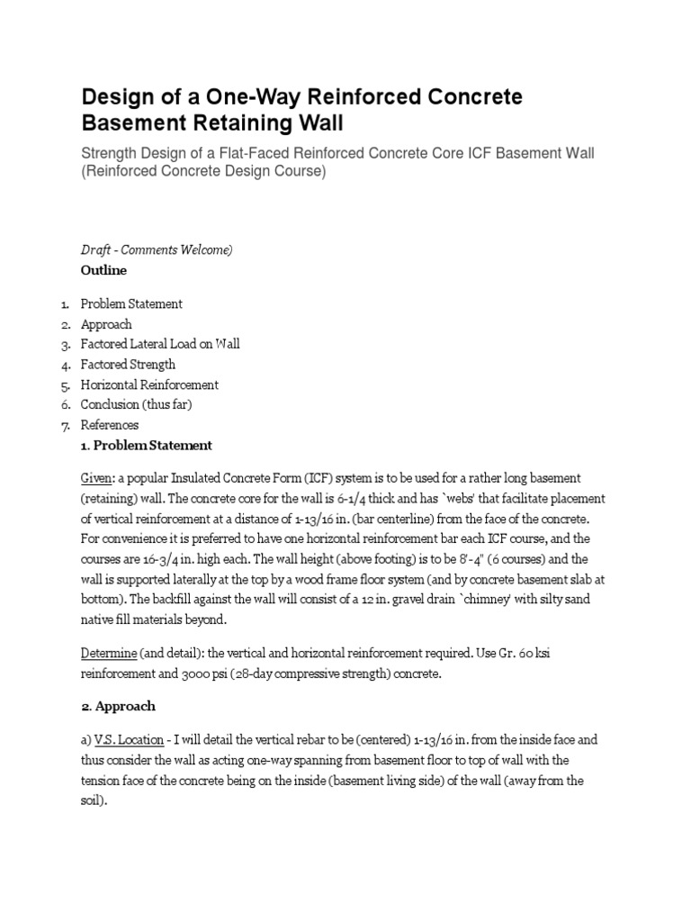 Reinforced Concrete Basement Retaining Wall Design | PDF | Strength Of ...