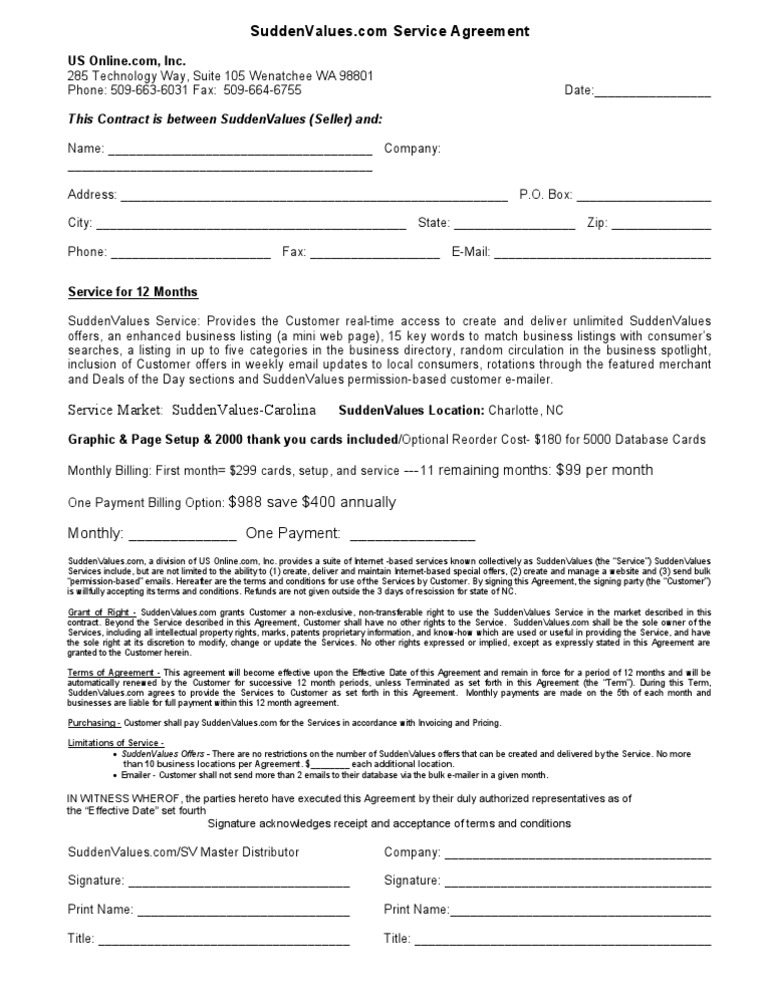 The Monthly Service Agreement | PDF | Internet | Business