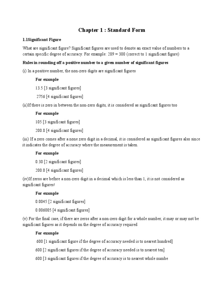 Understanding Significant Figures and Standard Form Notation | PDF ...
