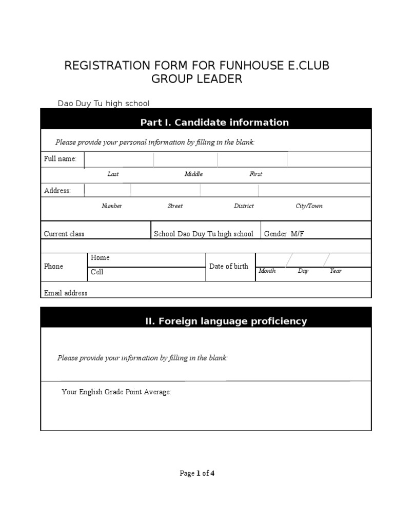 Funhouse E. Club Registration Form | PDF