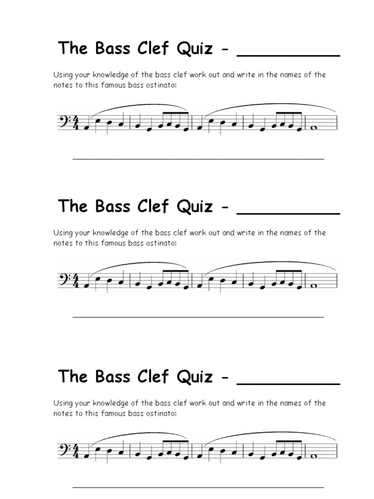 Bass Clef Note Identification Quiz | PDF