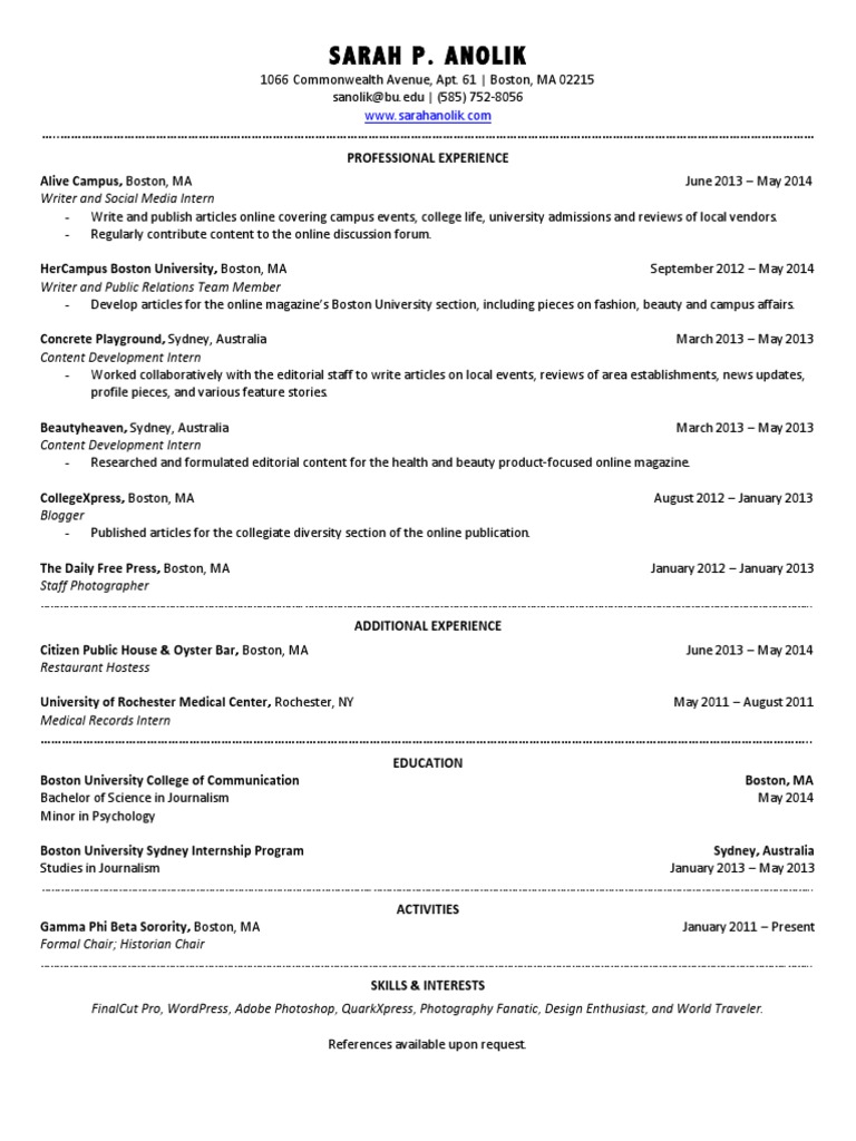 Sarah P. Anolik's Professional Profile | PDF | Mass Media | Communication