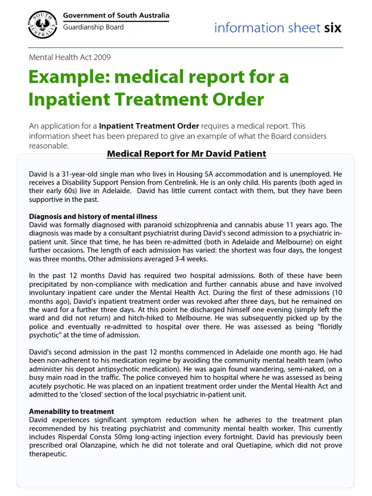 Example: Medical Report For A Inpatient Treatment Order: Information ...