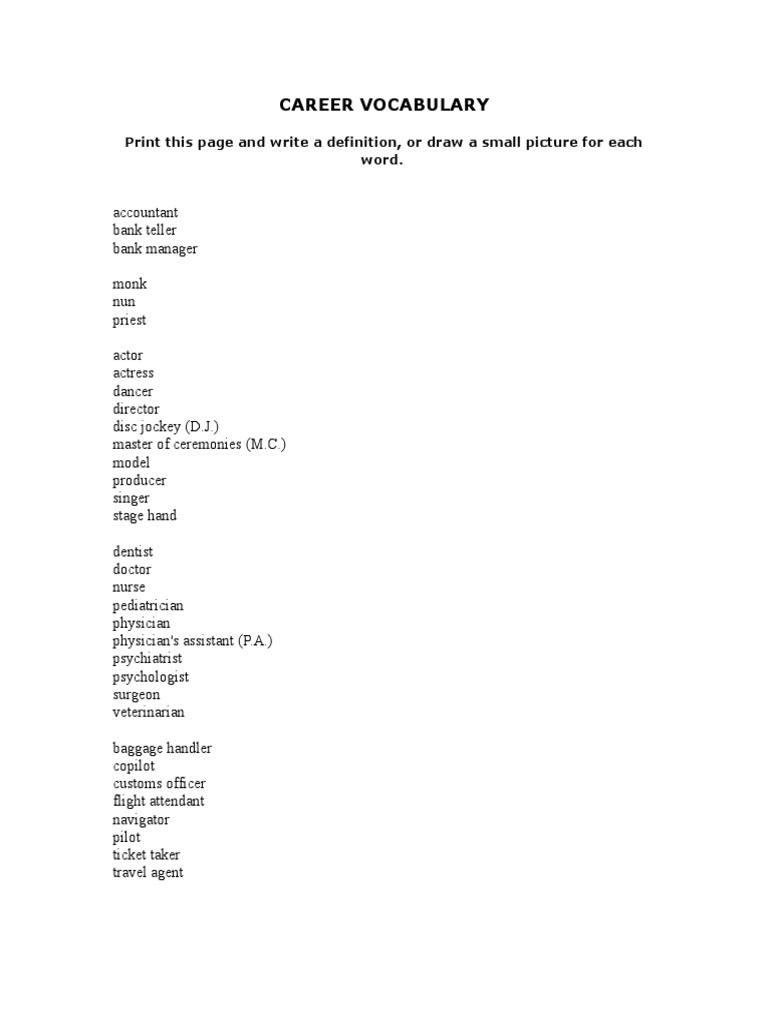 Career Vocabulary | PDF | Employment