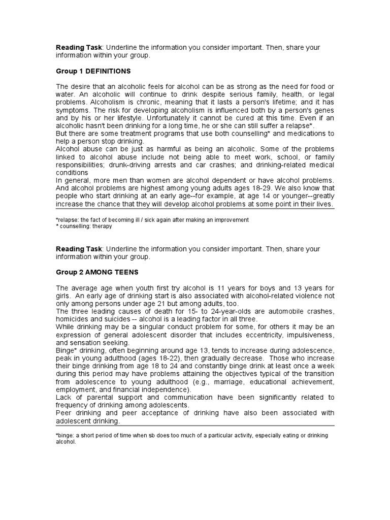 Alcoholism Reading Passages | PDF | Alcoholism | Adolescence
