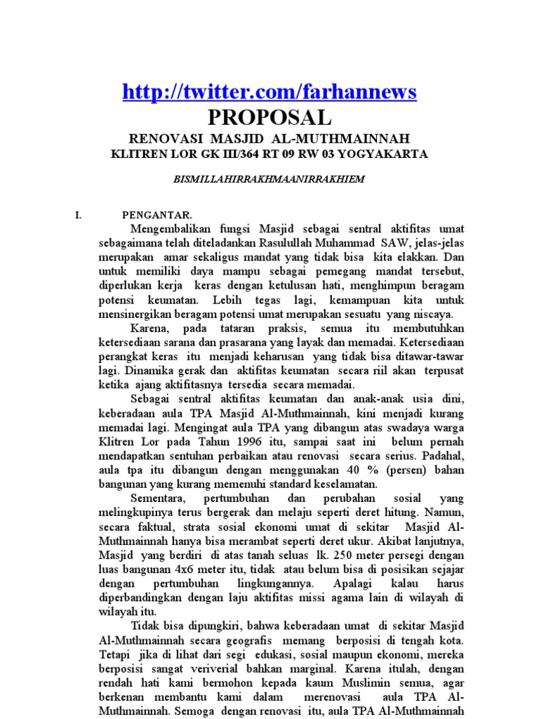 Proposal Rehab Masjid Al-Muthmainnah | PDF