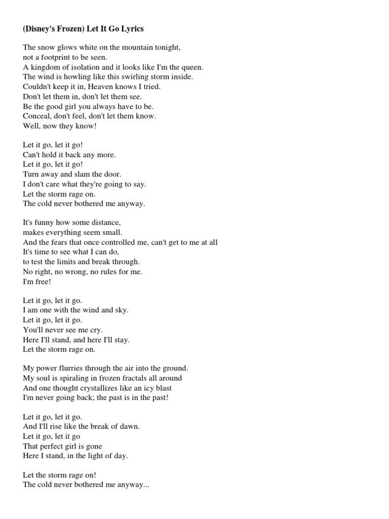 (Disney's Frozen) Let It Go Lyrics | PDF