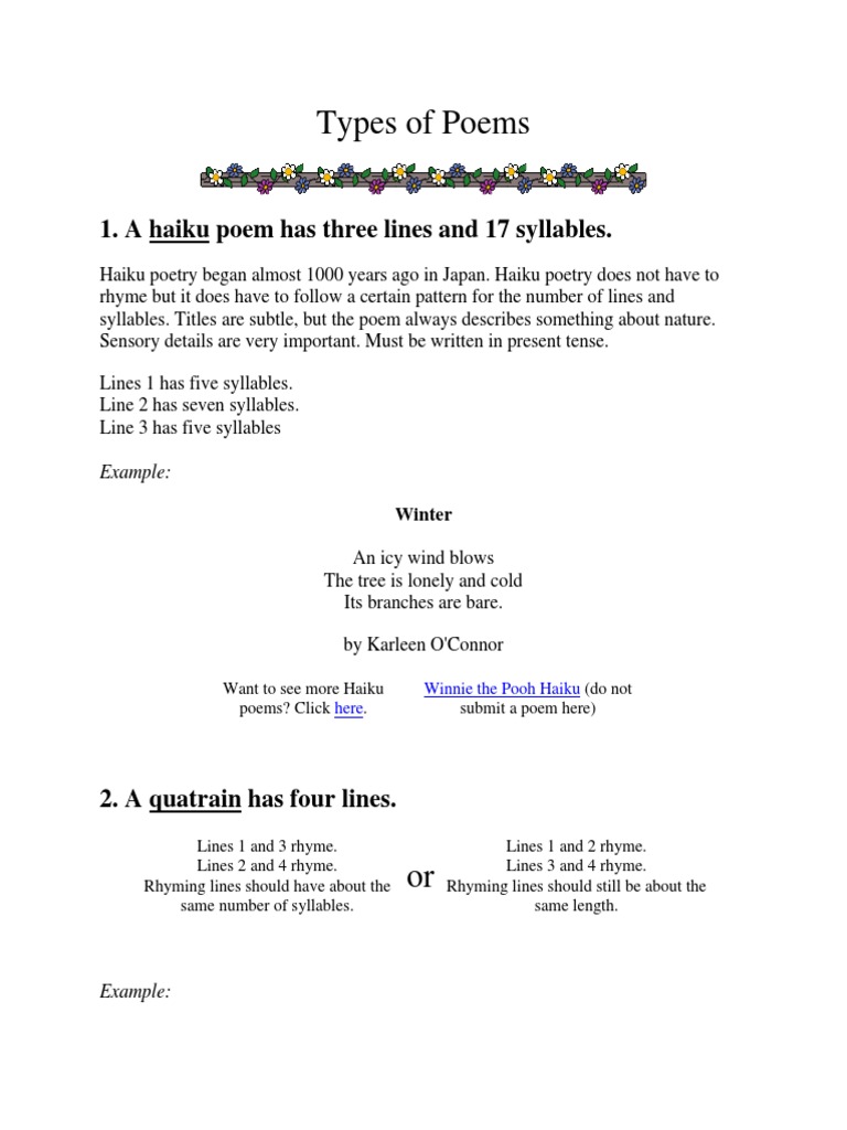 Types of Poems | PDF | Lyric Poetry | Poetry