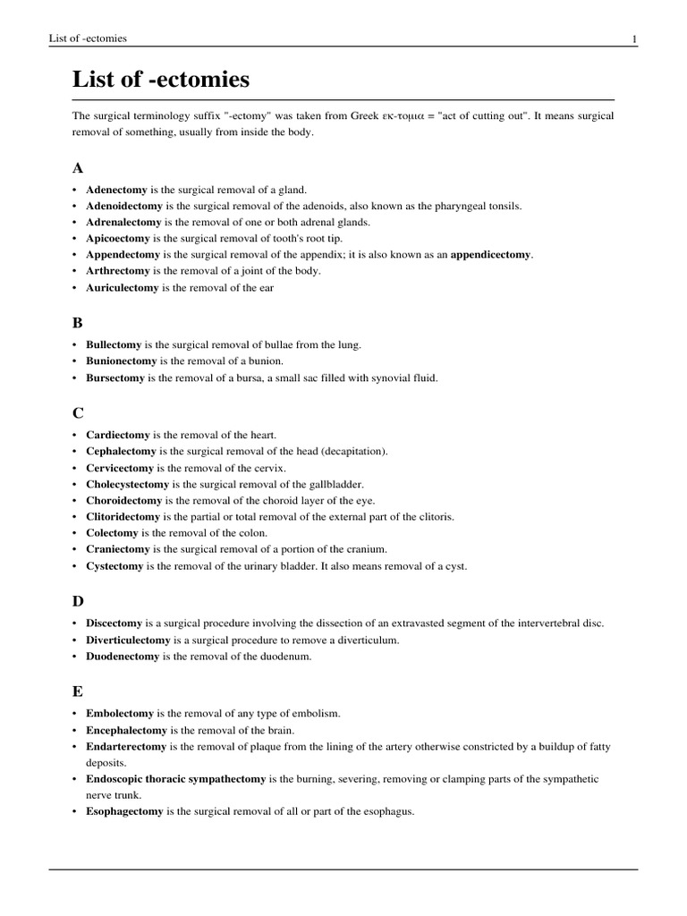 List of Ectomies | PDF | Mastectomy | Stomach
